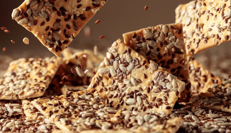 Crackers with Sunflower and Flax Seeds Stock Photo - Image of wheat ...