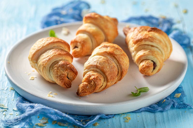 Crispy Croissants Made of Sweet Flaky Pastry and Chocolate Stock Photo ...