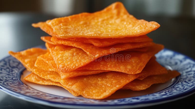 Crispy Crunchy Square Chips Stacked on Decorative Plate Stock ...