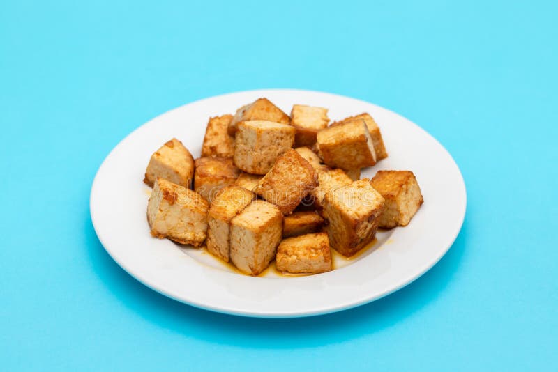 Crispy Deep Stir Fried Tofu Cubes on Small Dish Stock Photo - Image of ...