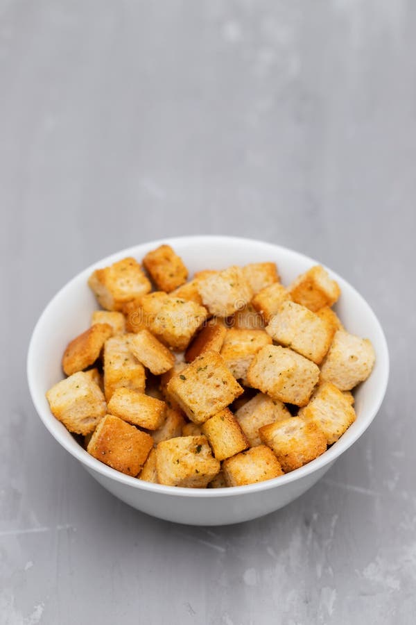 Crispy Dry Cubes of White Bread in Bowl Stock Photo - Image of crispy ...