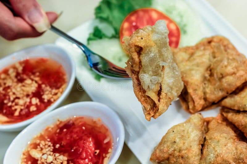 Crispy Dumpling with Shrimp Pawn Inside Stock Image - Image of herbs ...