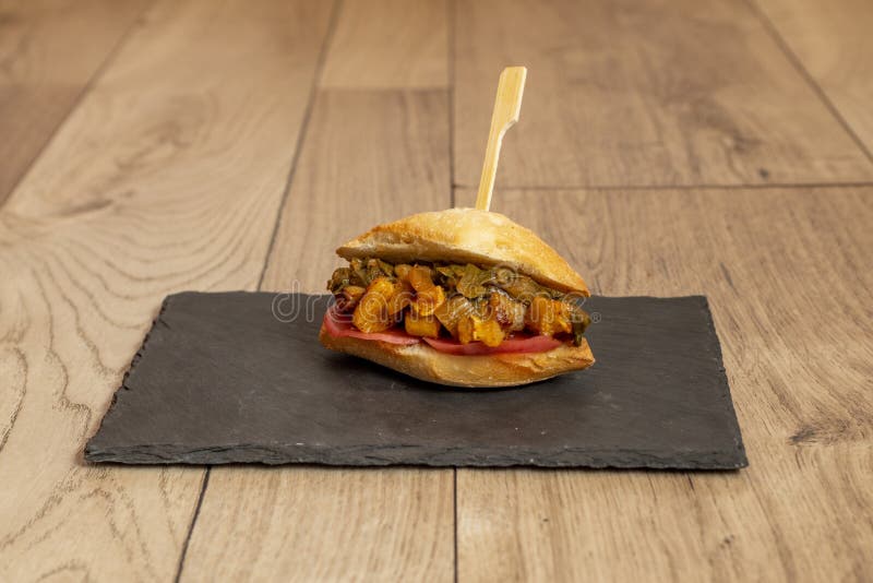 Crispy Ear Sandwich and Vegetables with Tomato Stock Image - Image of ...