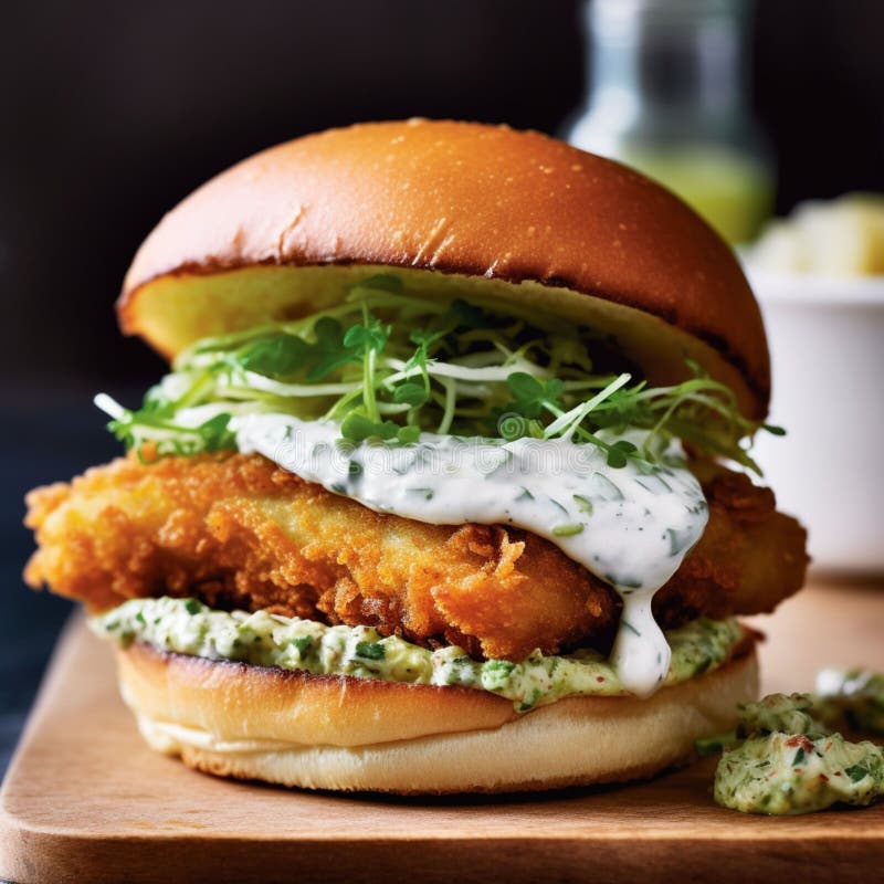 Crispy Fish Burger with Zesty Tartar Sauce - Generative Ai Illustration ...