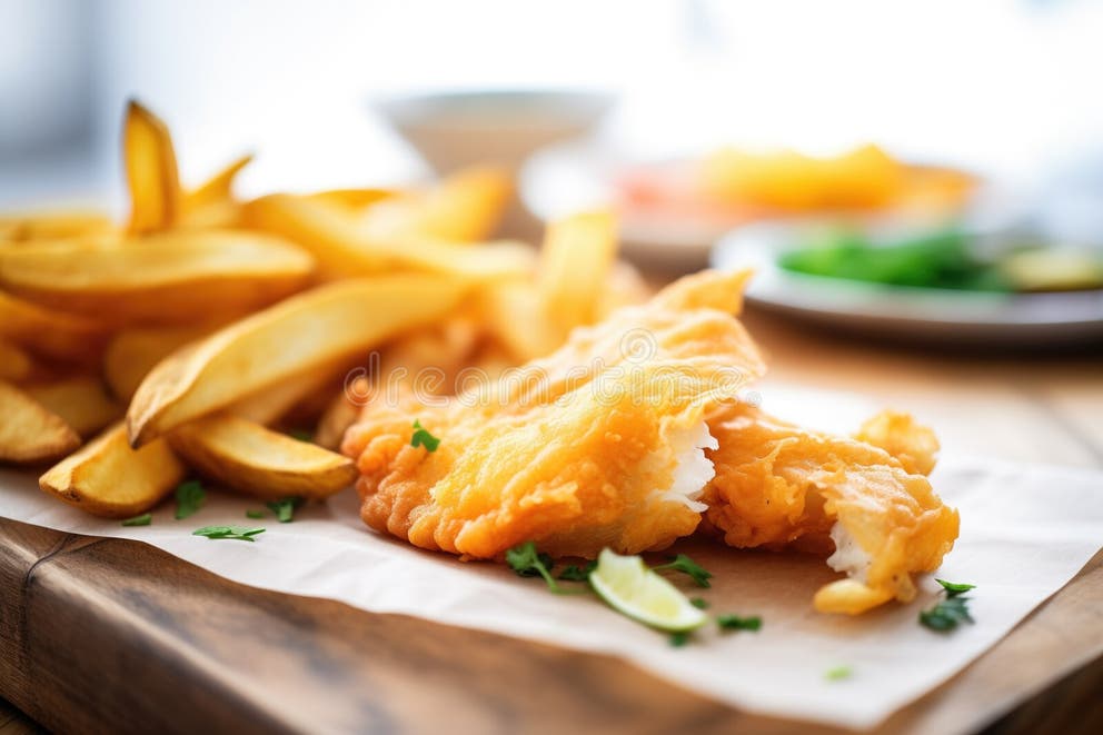 Crispy Fish and Chips Close-up Focused on the Flaky Texture Stock Photo ...