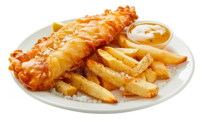 Crispy Fish and Chips, Served with a Side of Malt Vinegar and a ...