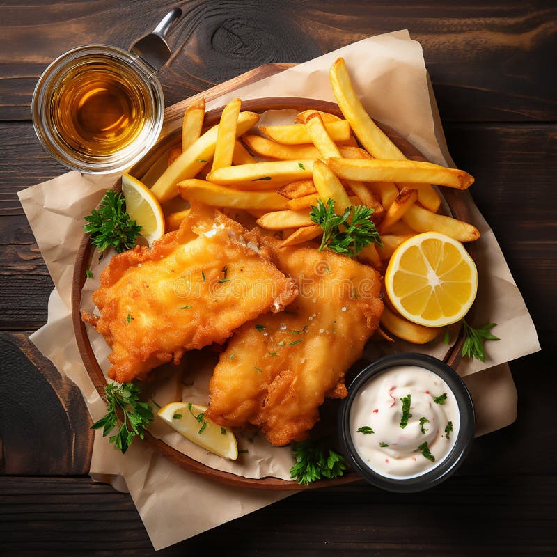 Crispy Fish and French Fries Stock Illustration - Illustration of snack ...