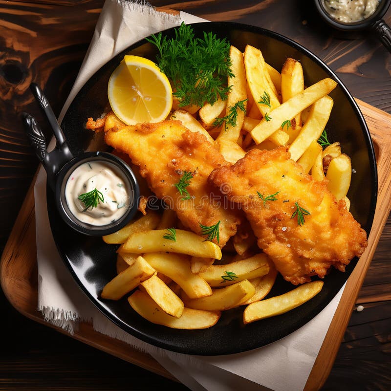 Crispy Fish and French Fries Stock Illustration - Illustration of dish ...