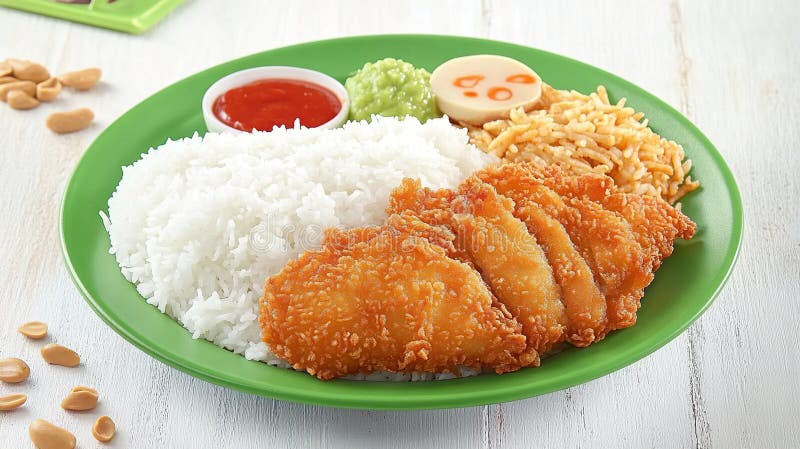 Crispy Fish, Rice, Sides, Table Setting, Food Photography Stock Image ...