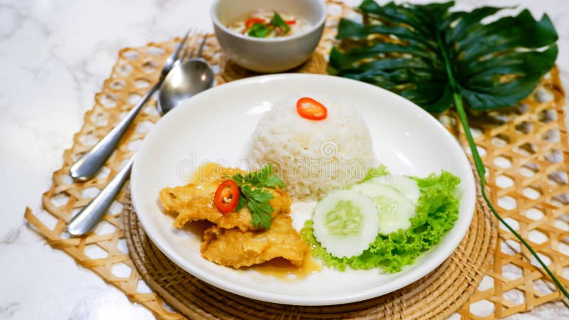 Crispy Fish Rice with Sweet and Sour Sauce Stock Photo - Image of chili ...