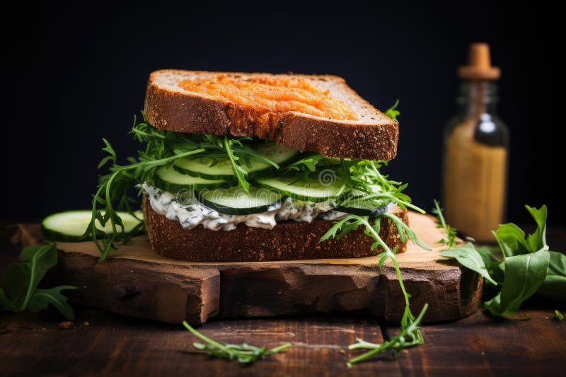 Crispy Fish Sandwich on Dark Rye Bread Stock Illustration ...