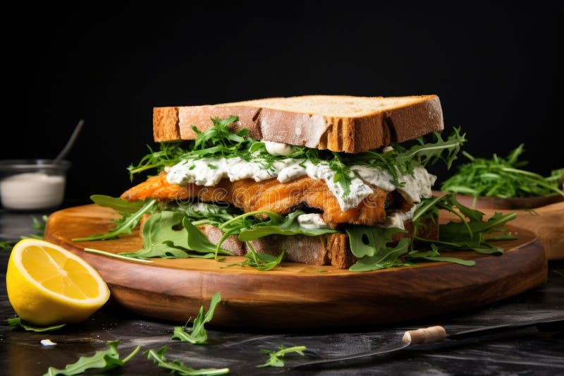 Crispy Fish Sandwich on Dark Rye Bread Stock Photo - Image of dark ...