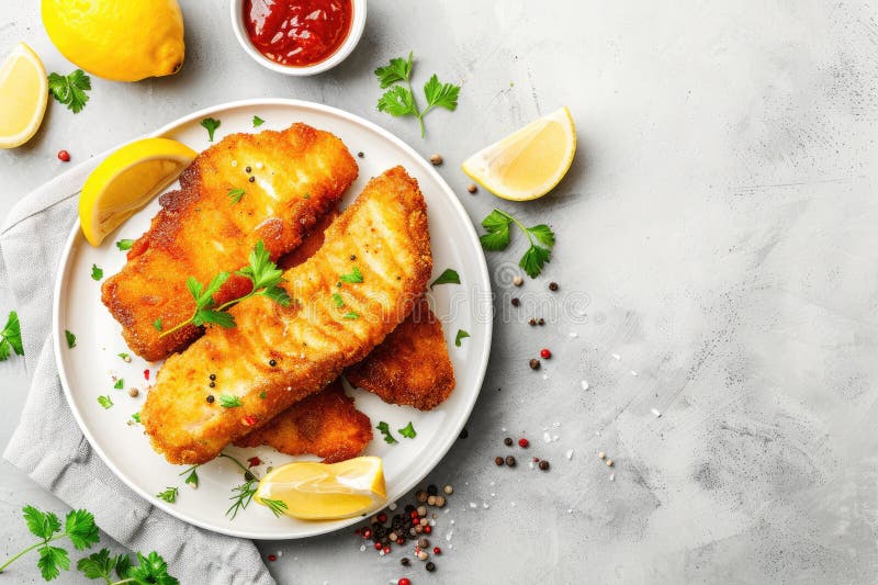 Crispy Fish Strips with Ketchup Stock Illustration - Illustration of ...