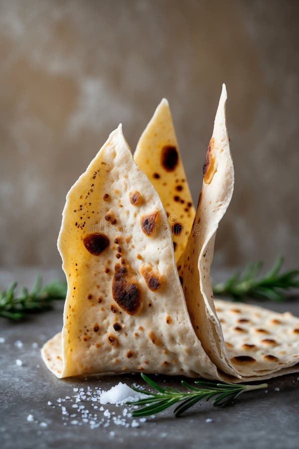 Crispy Flatbread Presentation with Rosemary and Salt, Culinary Display ...