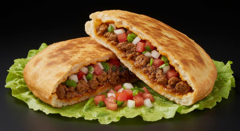 Crispy Flatbread Stuffed with Ground Beef and Pico De Gallo Stock ...
