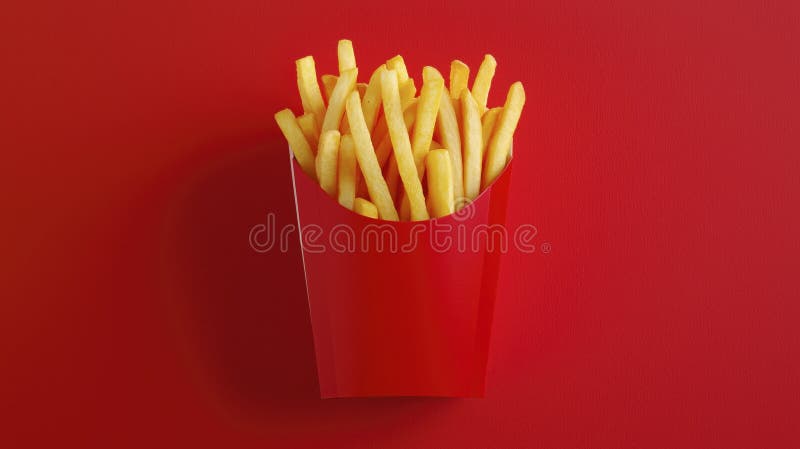 French Fries in Red Box with Copy Space on Red Background Stock Image ...