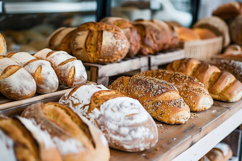 Crispy Fresh Bread on Counter in Bakery Store. Generative AI Stock ...