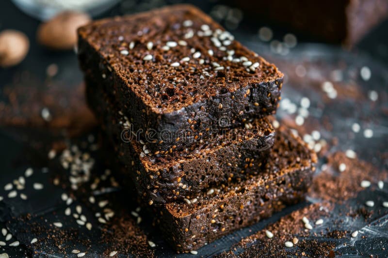 Crispy Fresh Brown Bread Topped with Seeds and Grains on a Dark ...