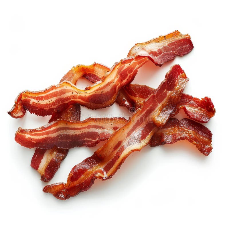 Crispy Fried Bacon Strips Isolated on a White Background, Top View ...