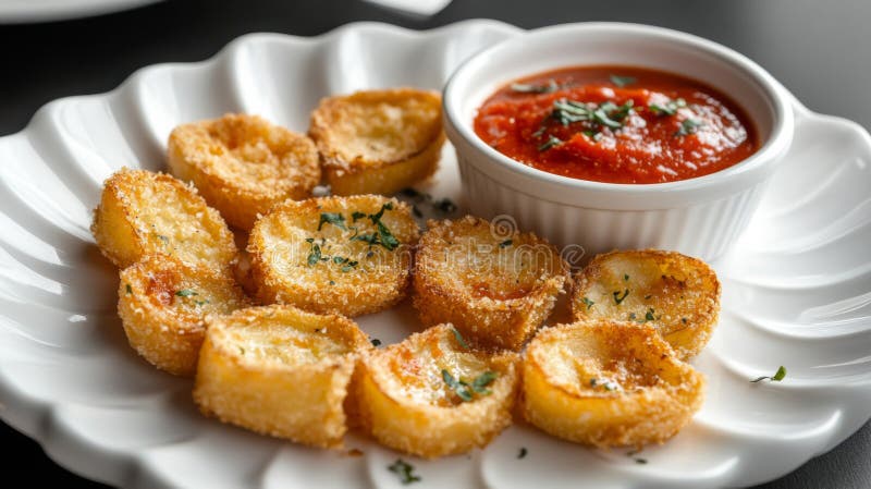Crispy Fried Bread Rounds with Tomato Sauce Stock Illustration ...
