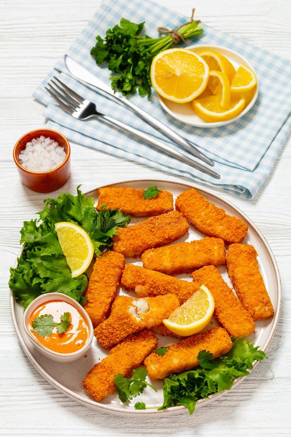 Crispy Fried Breaded Fish Sticks on a Plate Stock Image - Image of ...