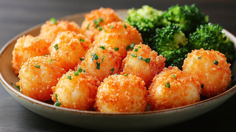 Crispy Fried Cheese Balls with Broccoli on Plate Stock Image - Image of ...