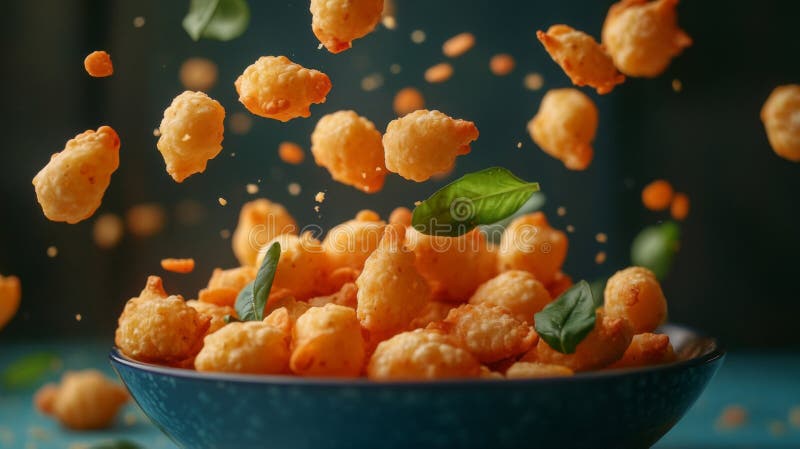 Crispy Fried Cheese Balls with Mint in Blue Bowl Stock Illustration ...