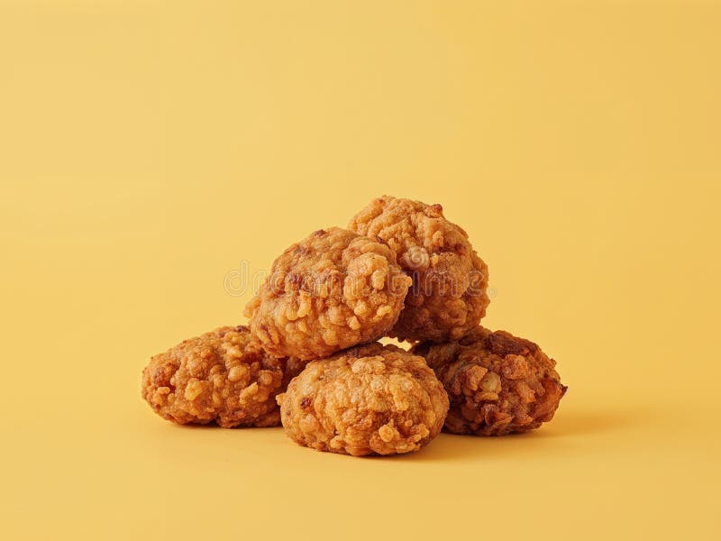Crispy Fried Chicken Bites Piled Up on a Yellow Background, Perfect for ...