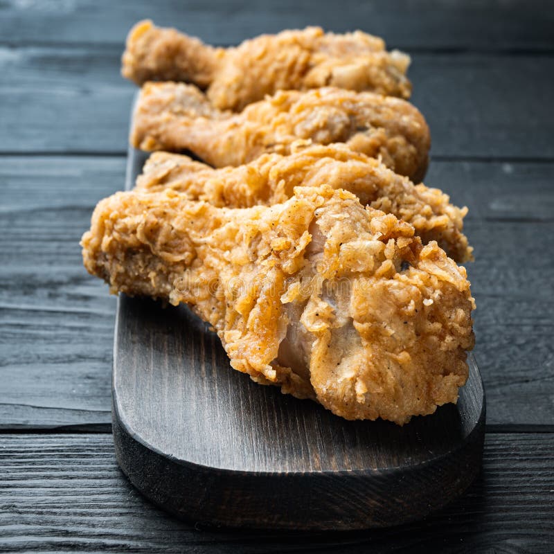 Fried Chicken Meat, on Black Wooden Background with Copy Space for Text ...