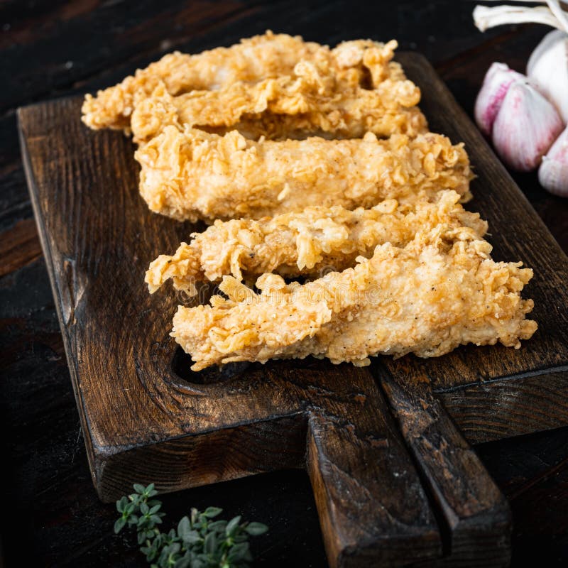 Crispy Fried Chicken Broast on Old Dark Wooden Table Stock Image ...