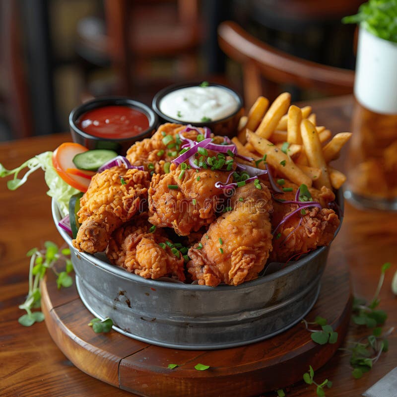 Crispy Fried Chicken Bucket Stock Photo - Image of tasty, kentucky ...