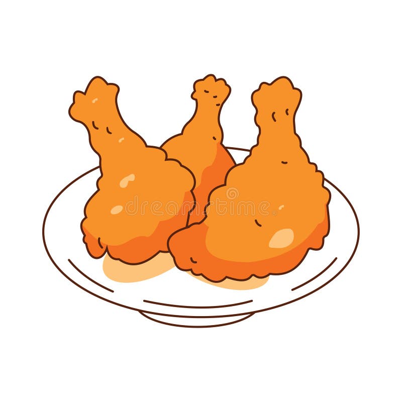 Crispy Fried Chicken Drumstick Fast Junk Food on a Plate Stock Vector ...