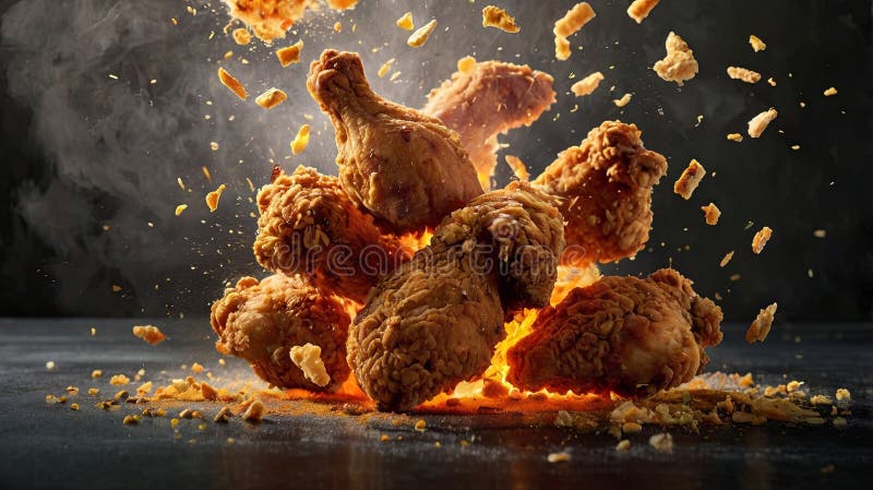 Crispy Fried Chicken Drumsticks Exploding with Flavor Against a Dark ...