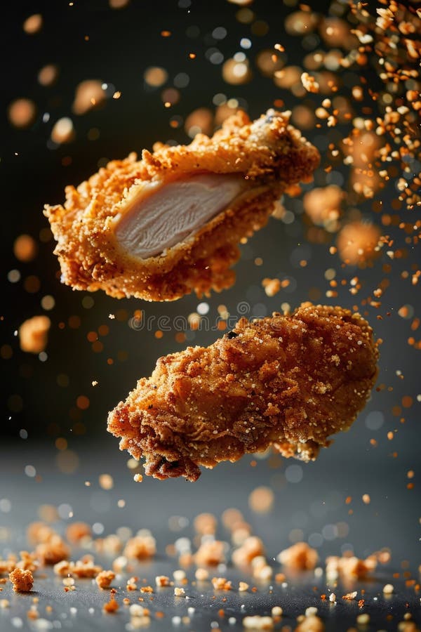 Crispy Fried Chicken Drumsticks Floating in the Air with Seasoning ...