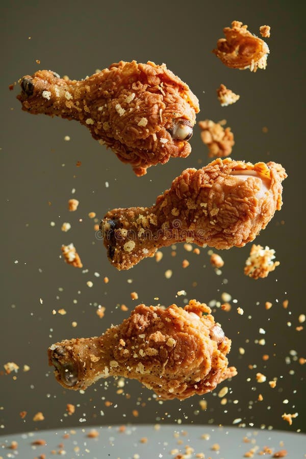 Crispy Fried Chicken Drumsticks Floating in the Air with Seasoning ...