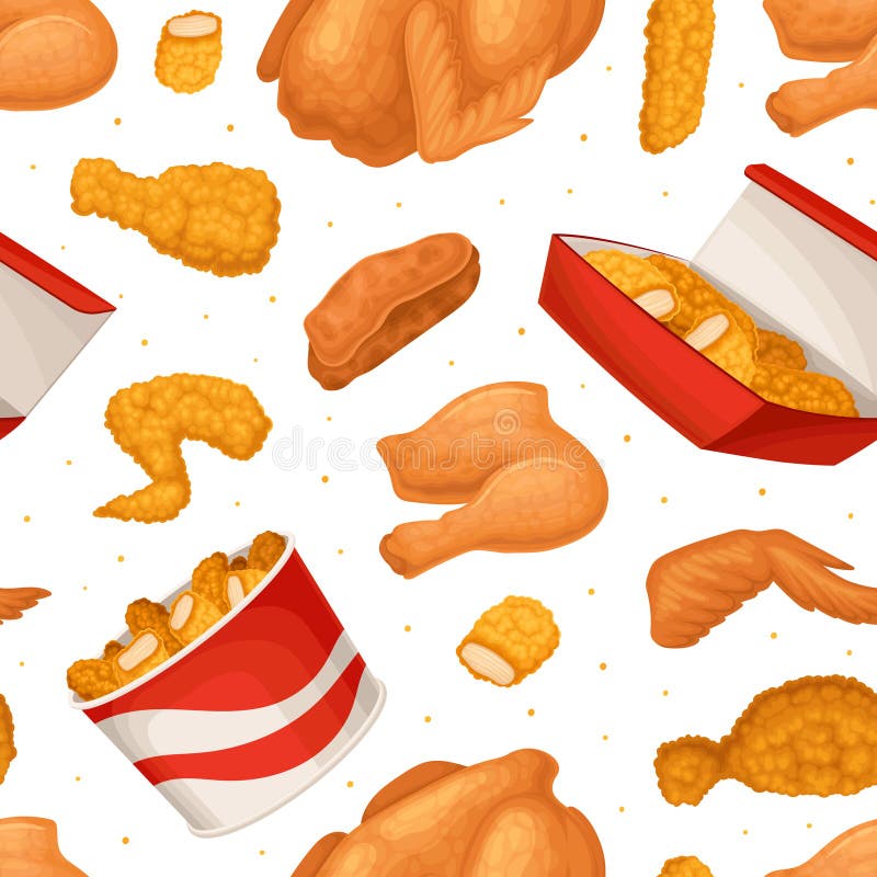 Crispy Fried Chicken Food Seamless Pattern Design Vector Template Stock ...