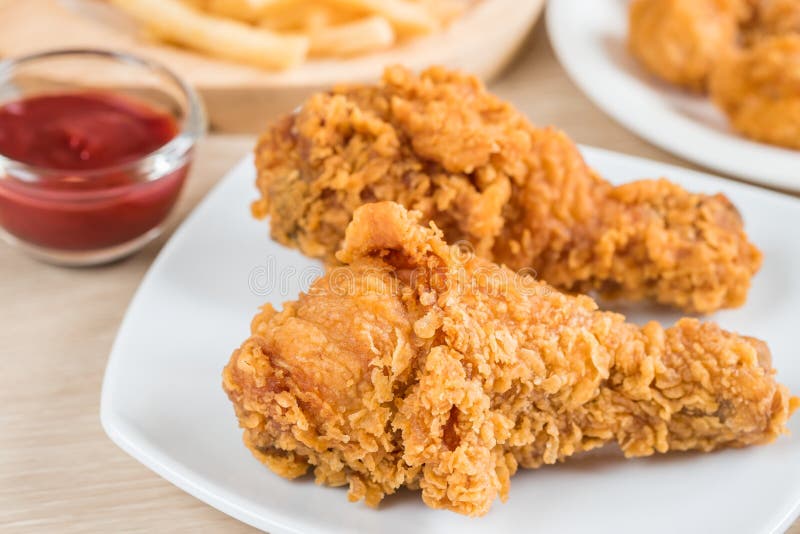 Crispy Fried Chicken and French Fries Stock Photo - Image of deep ...