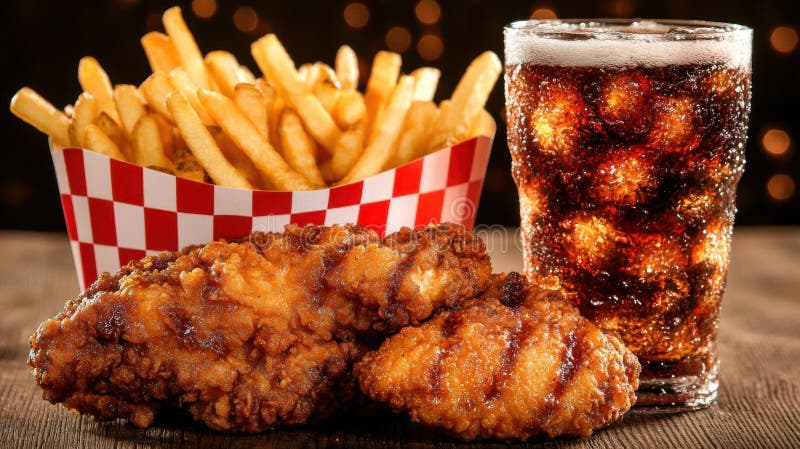 Crispy Fried Chicken, Fries, and Soda Stock Illustration - Illustration ...