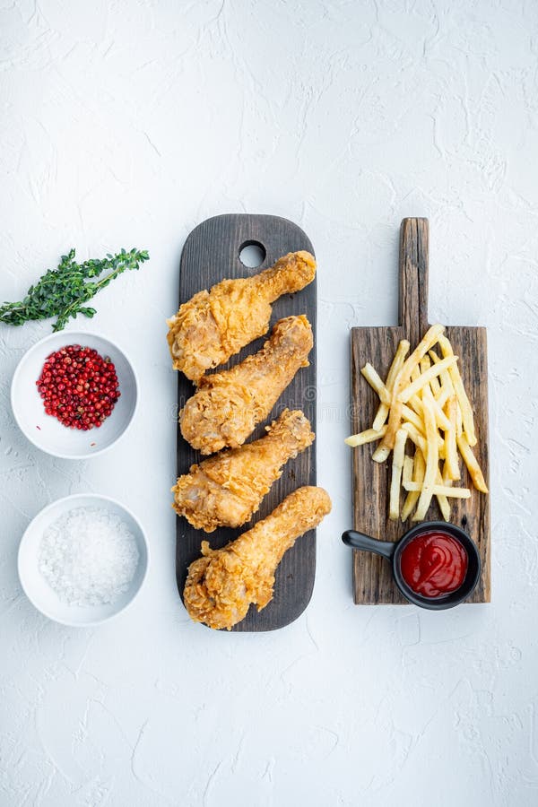 Crispy Fried Chicken Leg on White Background, Flat Lay Stock Photo ... Crispy Fried Chicken Leg on White Background, Flat Lay Stock Photo ...