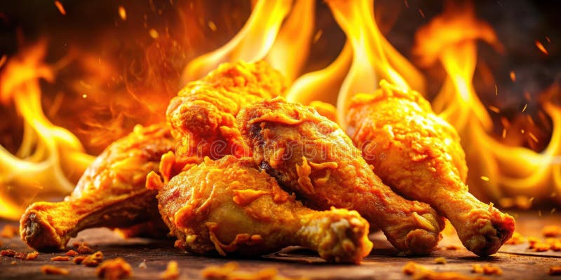 Crispy Fried Chicken Legs on Fire, a Culinary Delight. Generative AI Stock Illustration ...