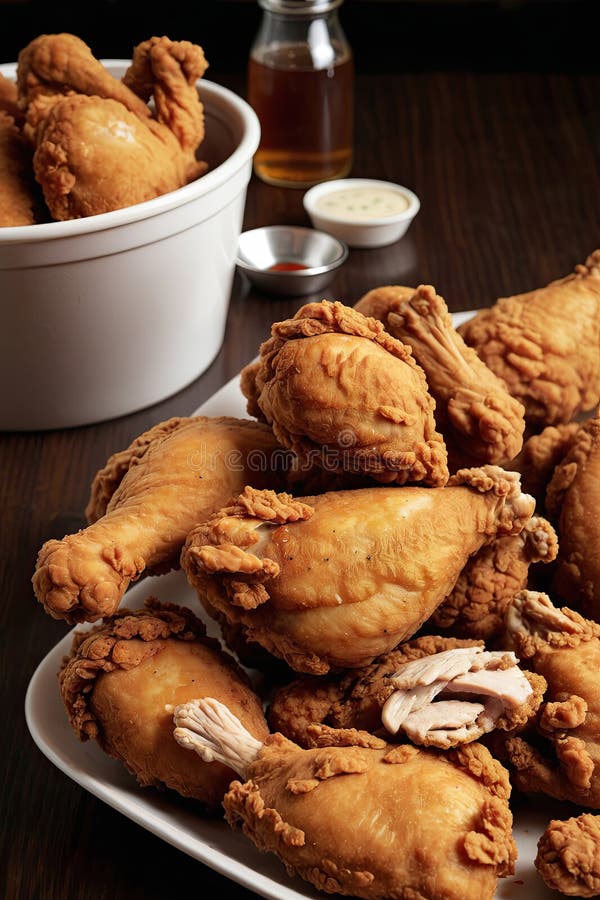 Crispy Fried Chicken Legs on White Plate. Stock Illustration ...