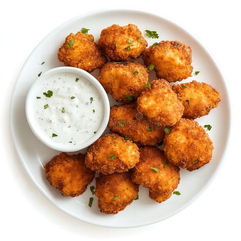 Crispy Fried Chicken Nuggets with Creamy Ranch Dip Overhead View ...