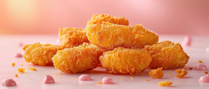 Crispy Fried Chicken Nuggets on a Pink Surface Stock Photo - Image of ...