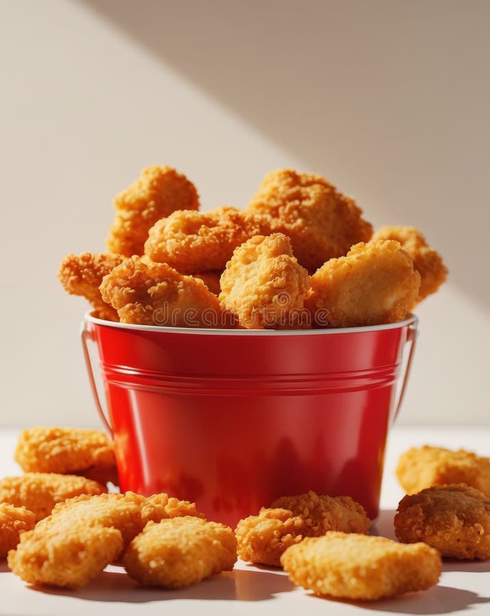 Crispy Fried Chicken Nuggets in a Red Bucket Stock Photo - Image of ...