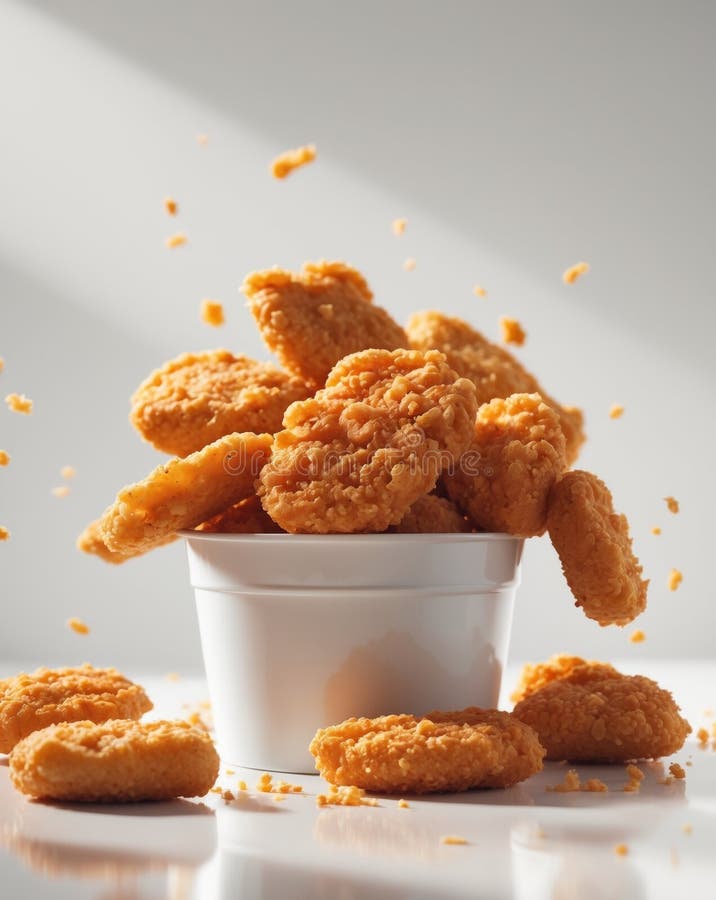 Crispy Fried Chicken Nuggets in a White Bucket. Stock Image - Image of ...