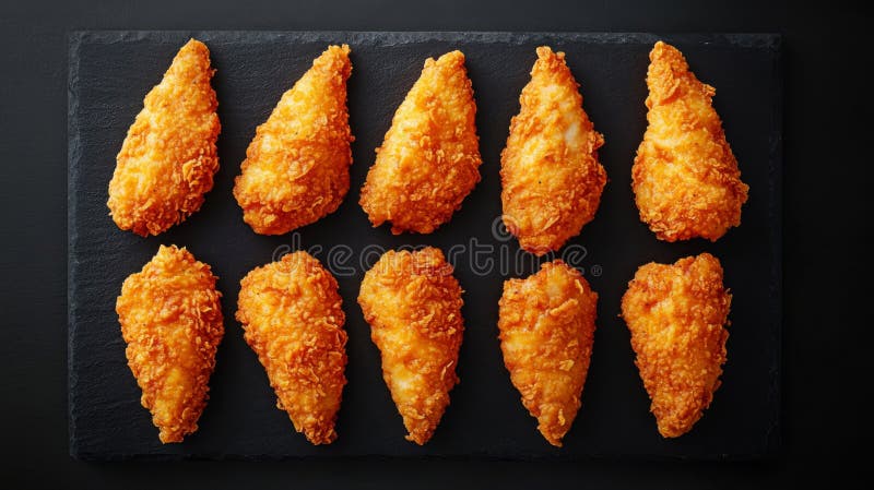 Crispy Fried Chicken Pieces Arranged on Black Slate Stock Illustration ...