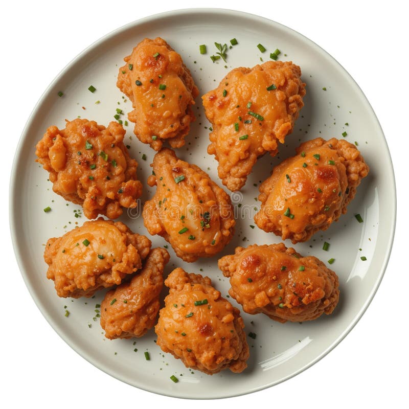 Crispy Fried Chicken Pieces Arranged on White Plate, Garnished with ...
