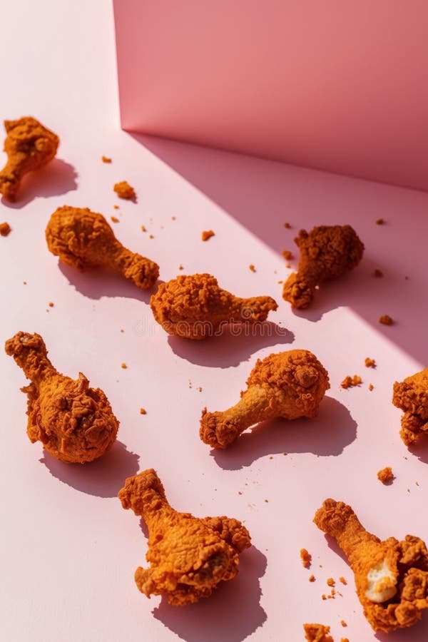 Crispy Fried Chicken Pieces on Pink Background. Stock Photo - Image of ...