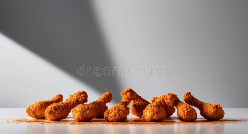 Crispy Fried Chicken Pieces with Spicy Dust on Black Background. Stock ...