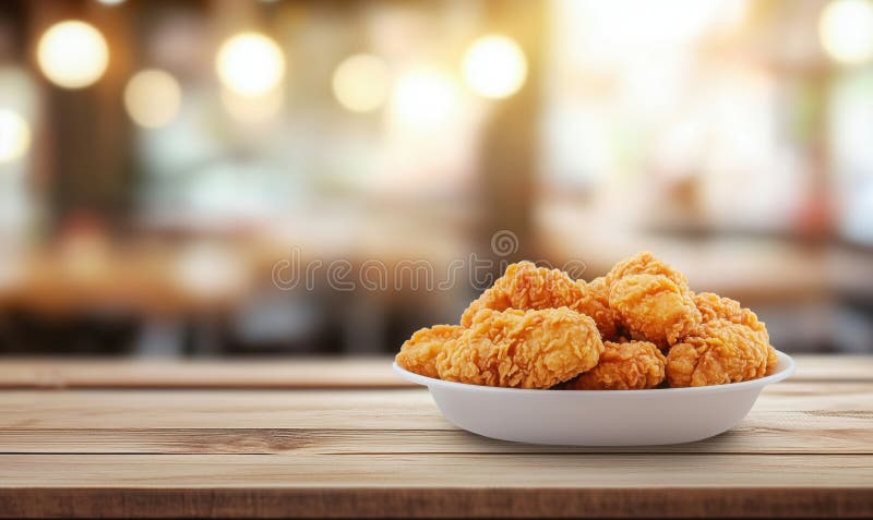 Crispy Fried Chicken Pieces on White Plate in Restaurant Setting with ...
